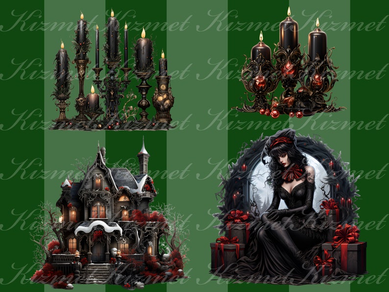 24 Gothic Christmas Clipart PNG Instant Download Commercial - Etsy