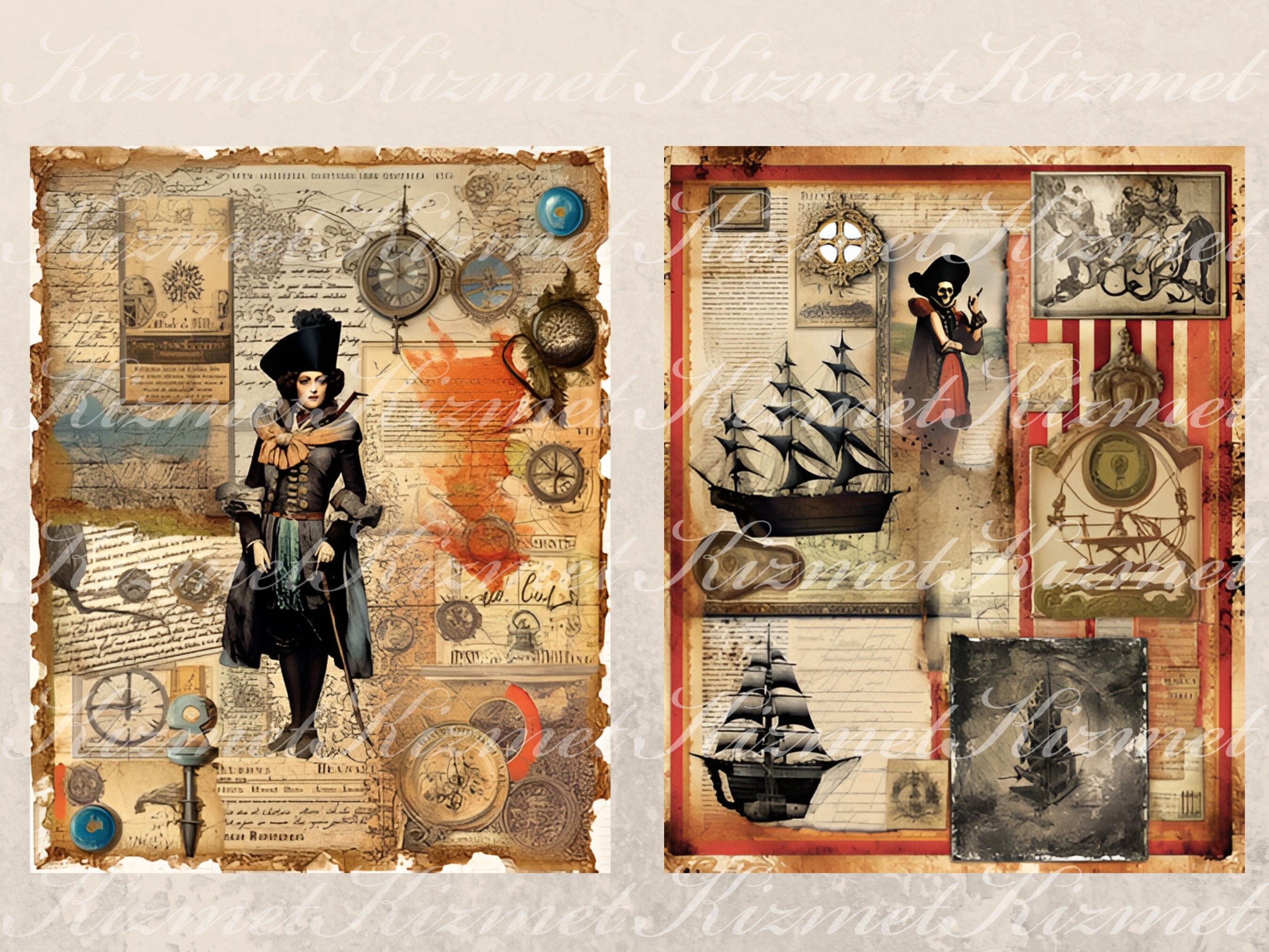 10 Pirate Themed Junk Journal Printable Pages Collage Sheets High ...
