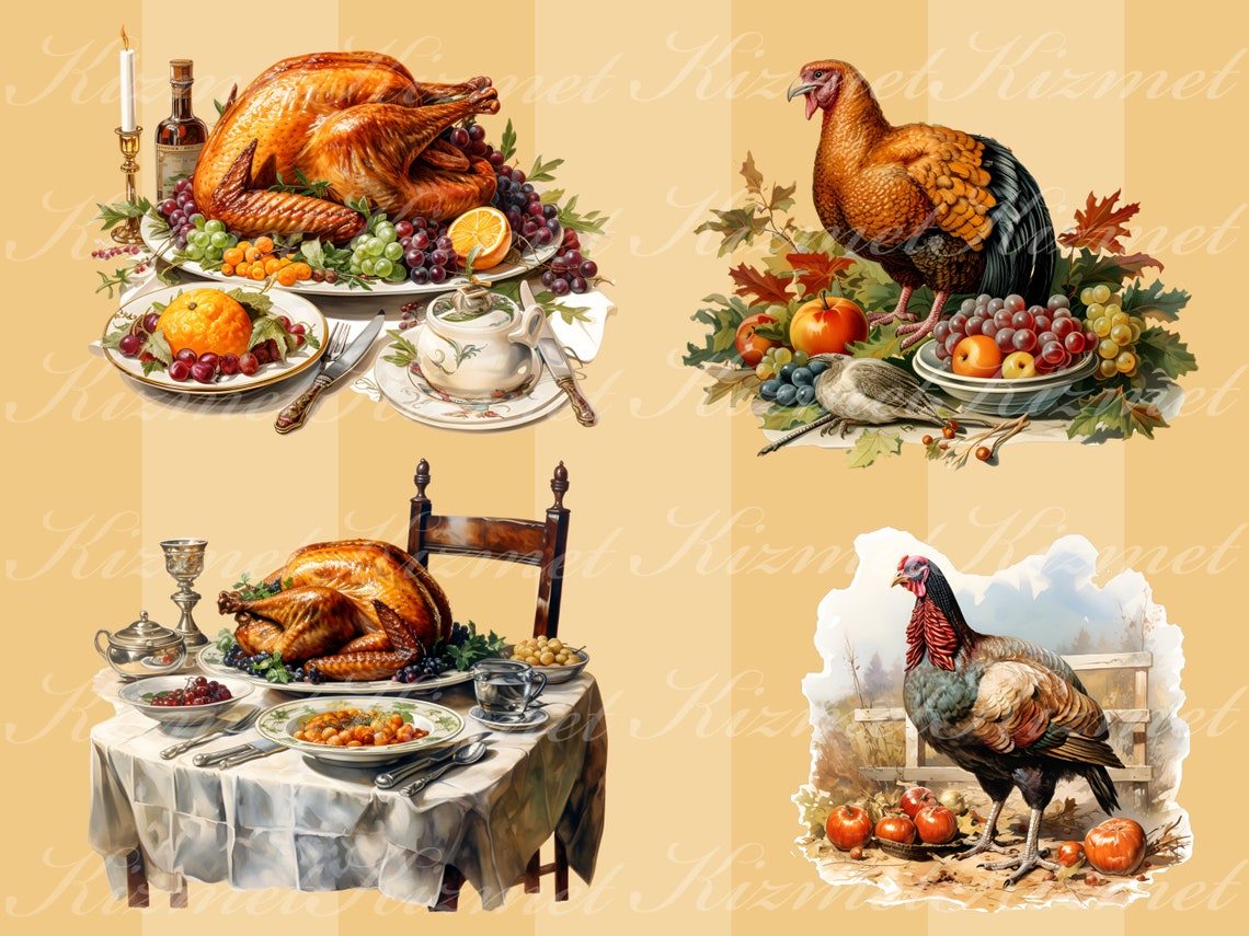 24 Vintage Thanksgiving Clipart, PNG Instant Download, Commercial Use ...