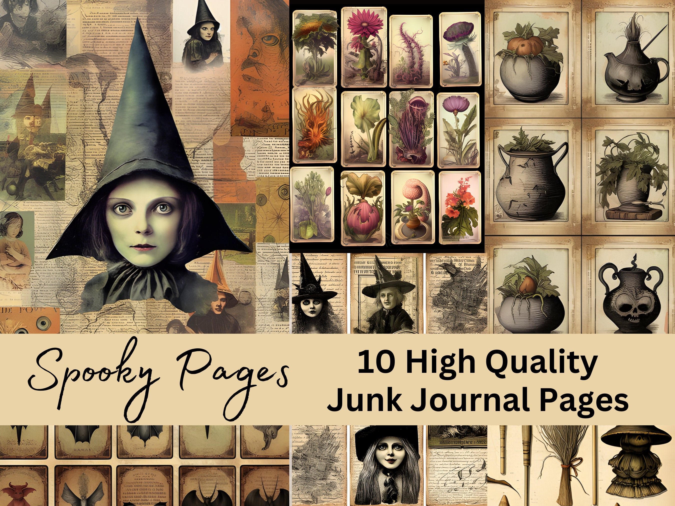 10 Spooky Witchy Gothic Junk Journal Printable Pages Collage Sheets ...