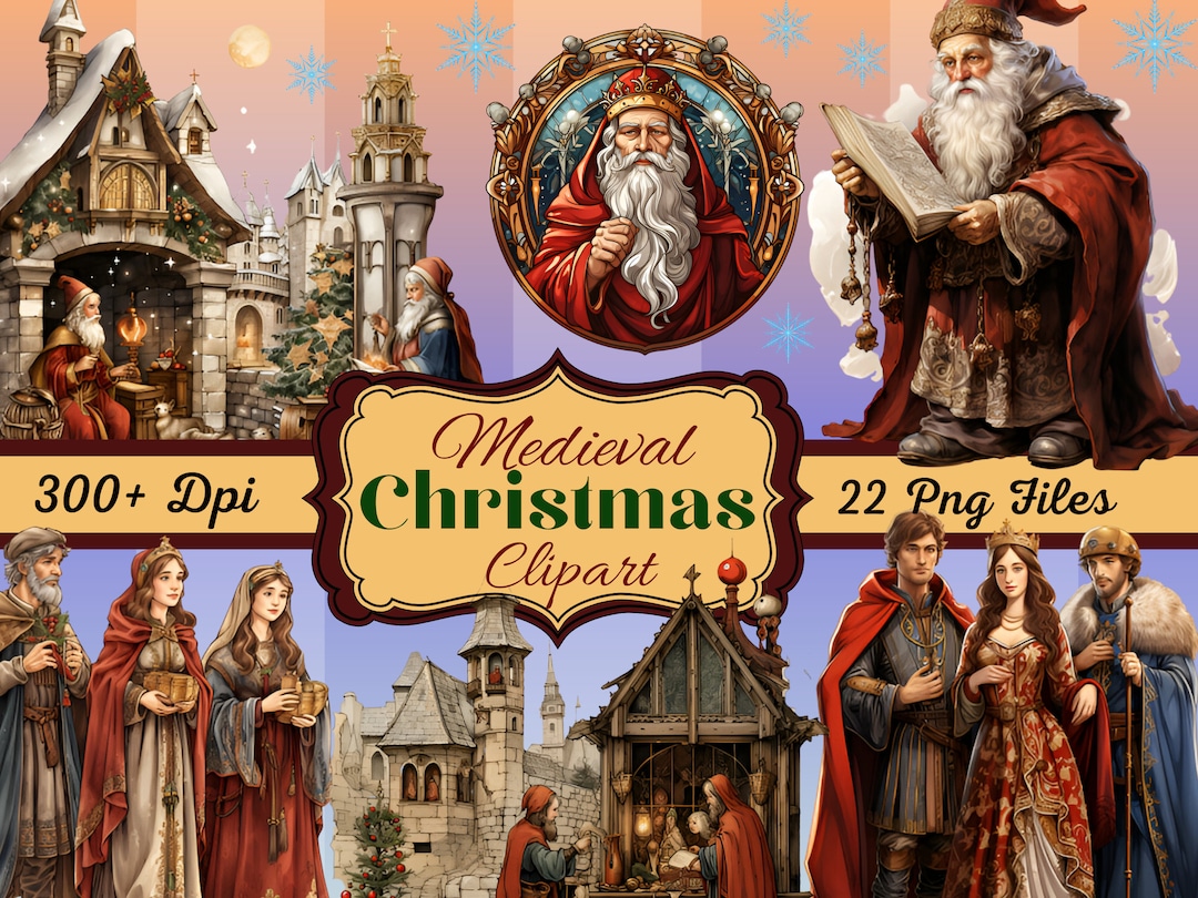 Medieval Christmas Themed Clipart, 300 Dpi, Beautiful Printable 22 PNG ...