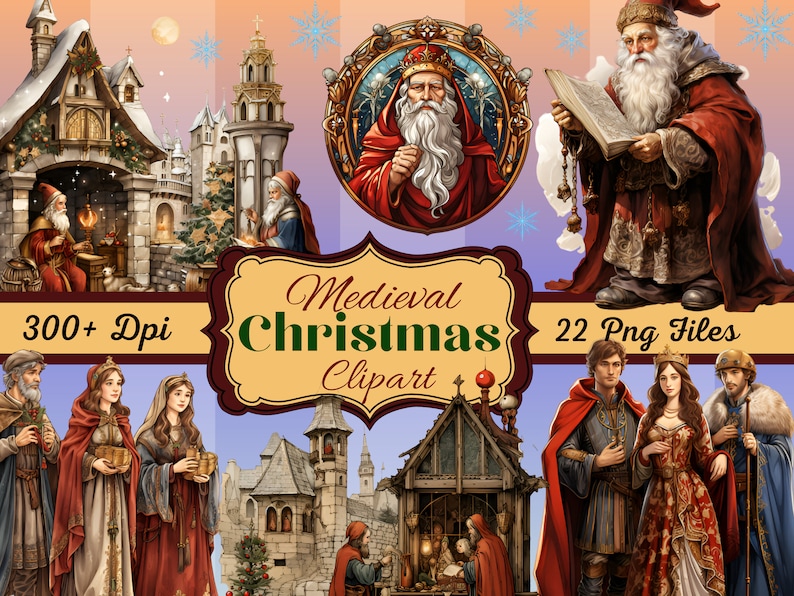 Medieval Christmas Themed Clipart, 300 Dpi, Beautiful Printable 22 PNG ...