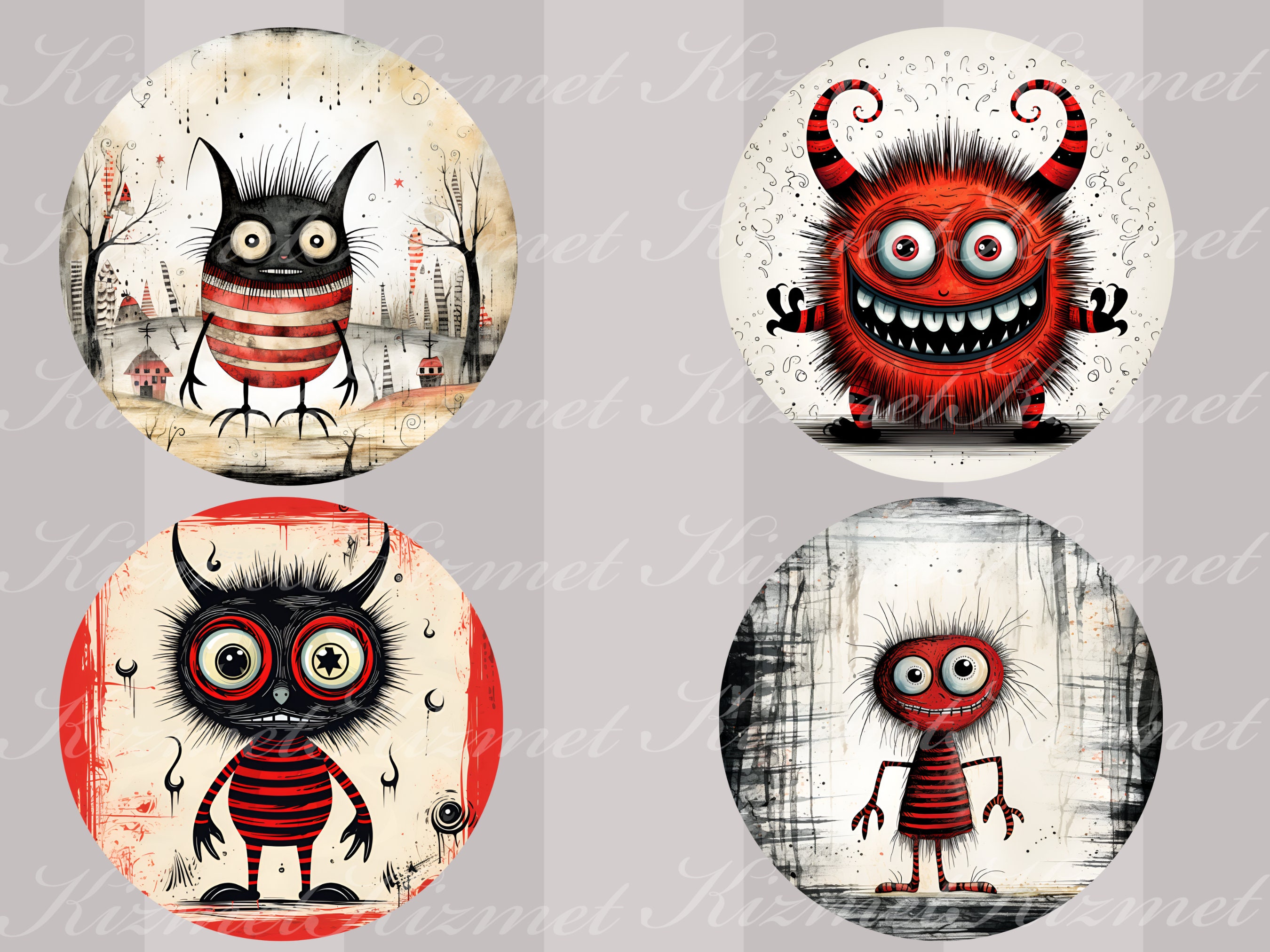 24 Cute & Creepy Halloween Monsters Clipart, PNG Instant Download ...