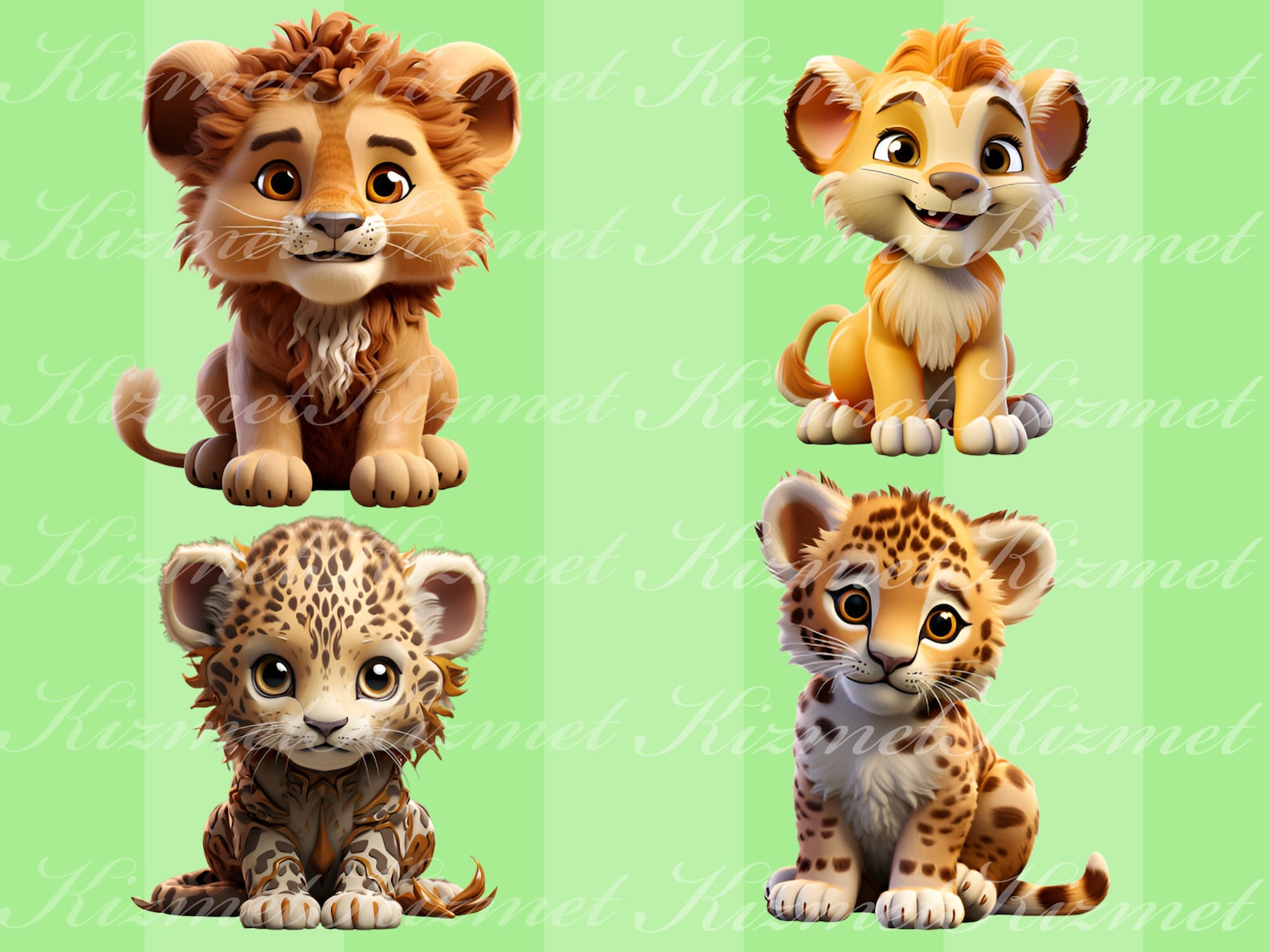Set of 24 Jungle Animals 3D Clipart PNG Files, Fun Digital Downloads 3D ...