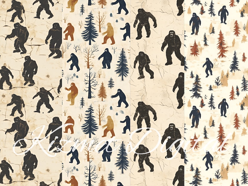 20 Bigfoot Seamless Patterns, 12x12 Printable Digital Paper, Background ...