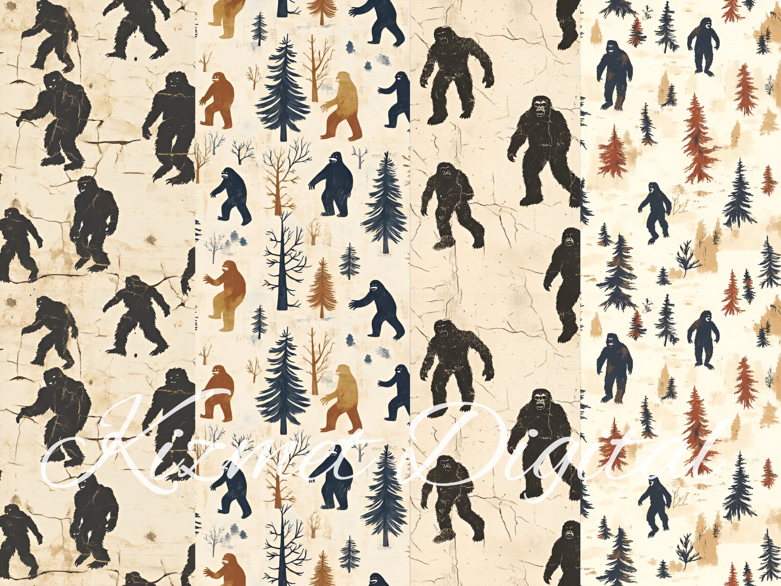 20 Bigfoot Seamless Patterns, 12x12 Printable Digital Paper, Background ...