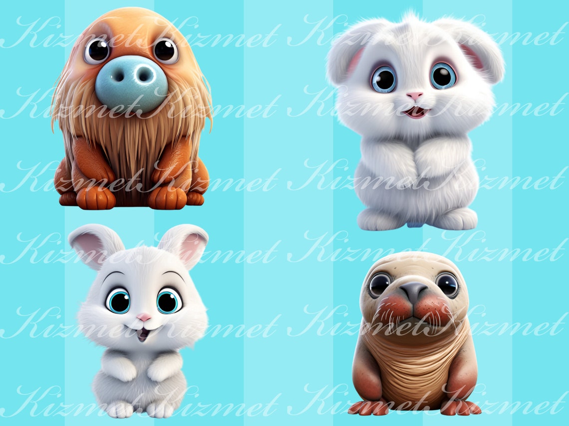 Set of 24- Cute 3D Animals- 3D Clipart PNG Files, Fun Digital Downloads ...