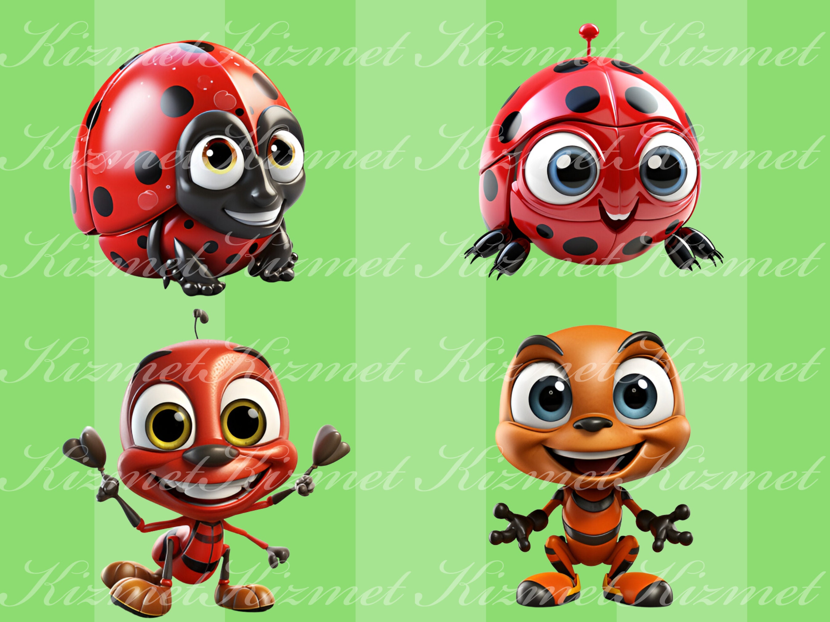 Set of 24- Cute 3D Bugs, Bees, 3D Clipart, PNG Files Fun Digital ...