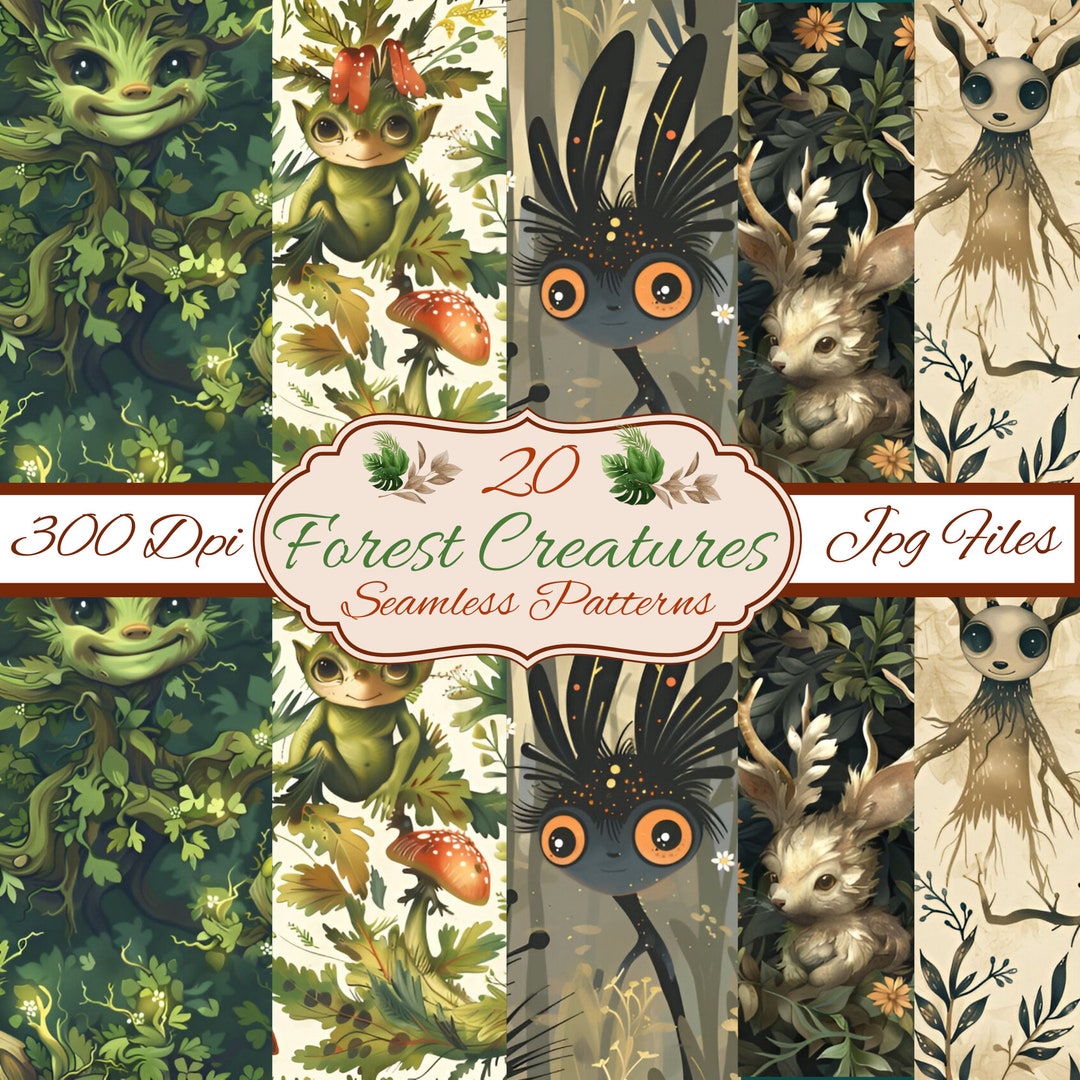 20 Woodland Creatures Seamless Patterns, 12x12 Digital Paper ...