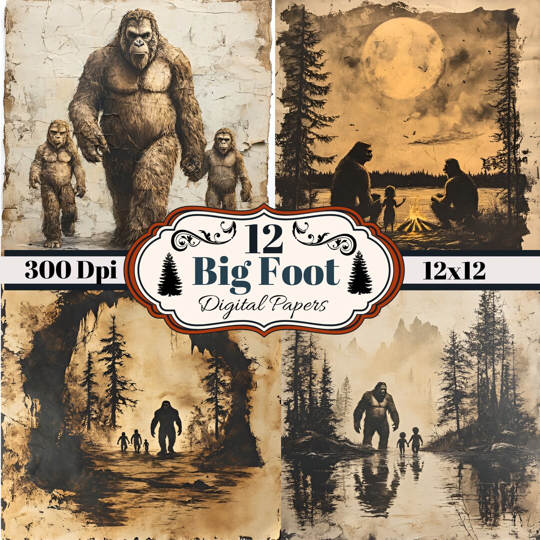 12 Bigfoot Digital Papers, Sasquatch Background, 12x12 Printable ...