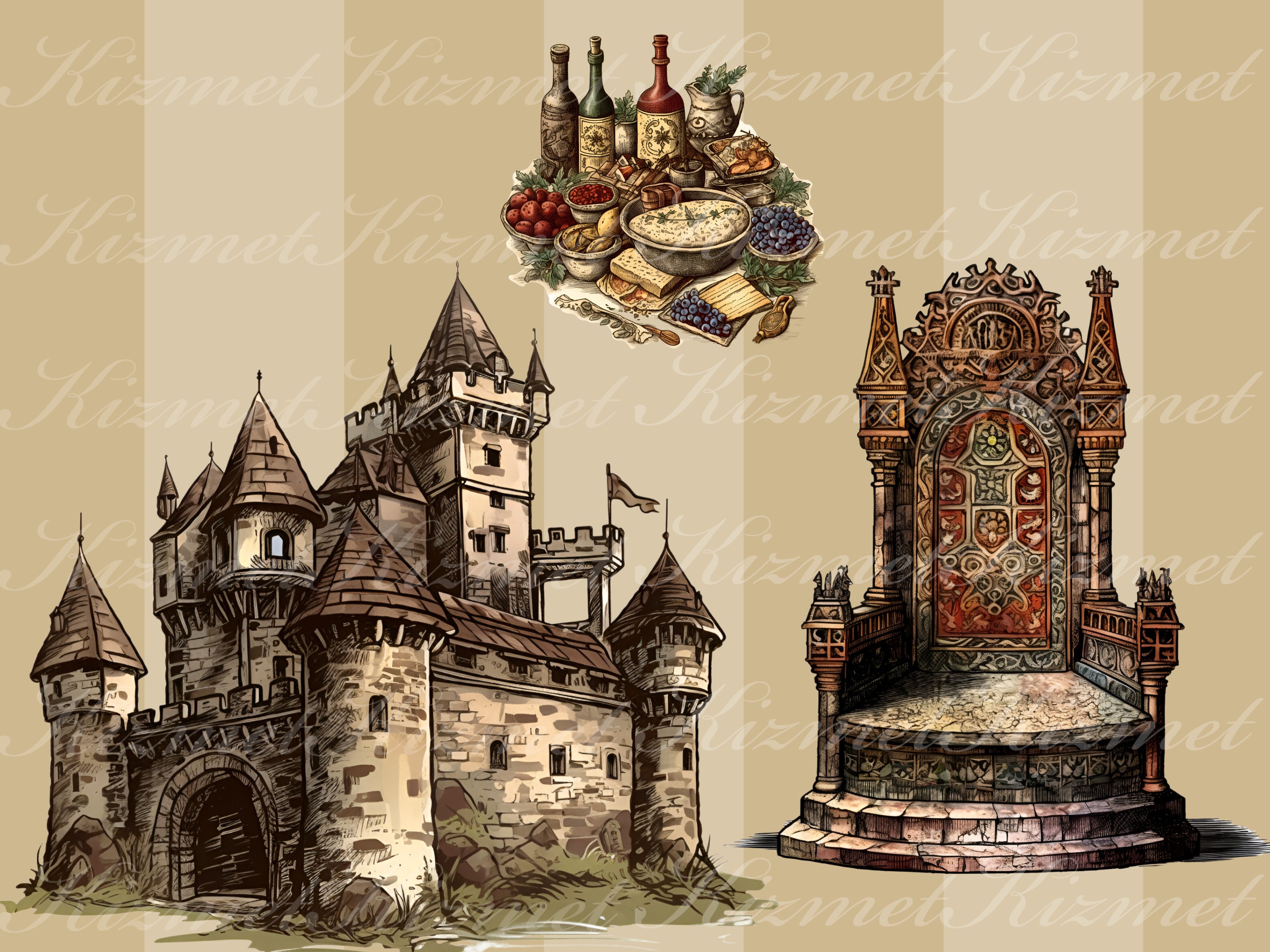 Medieval and Renaissance Themed Clipart 2, 300 Dpi 22 Beautiful PNG ...