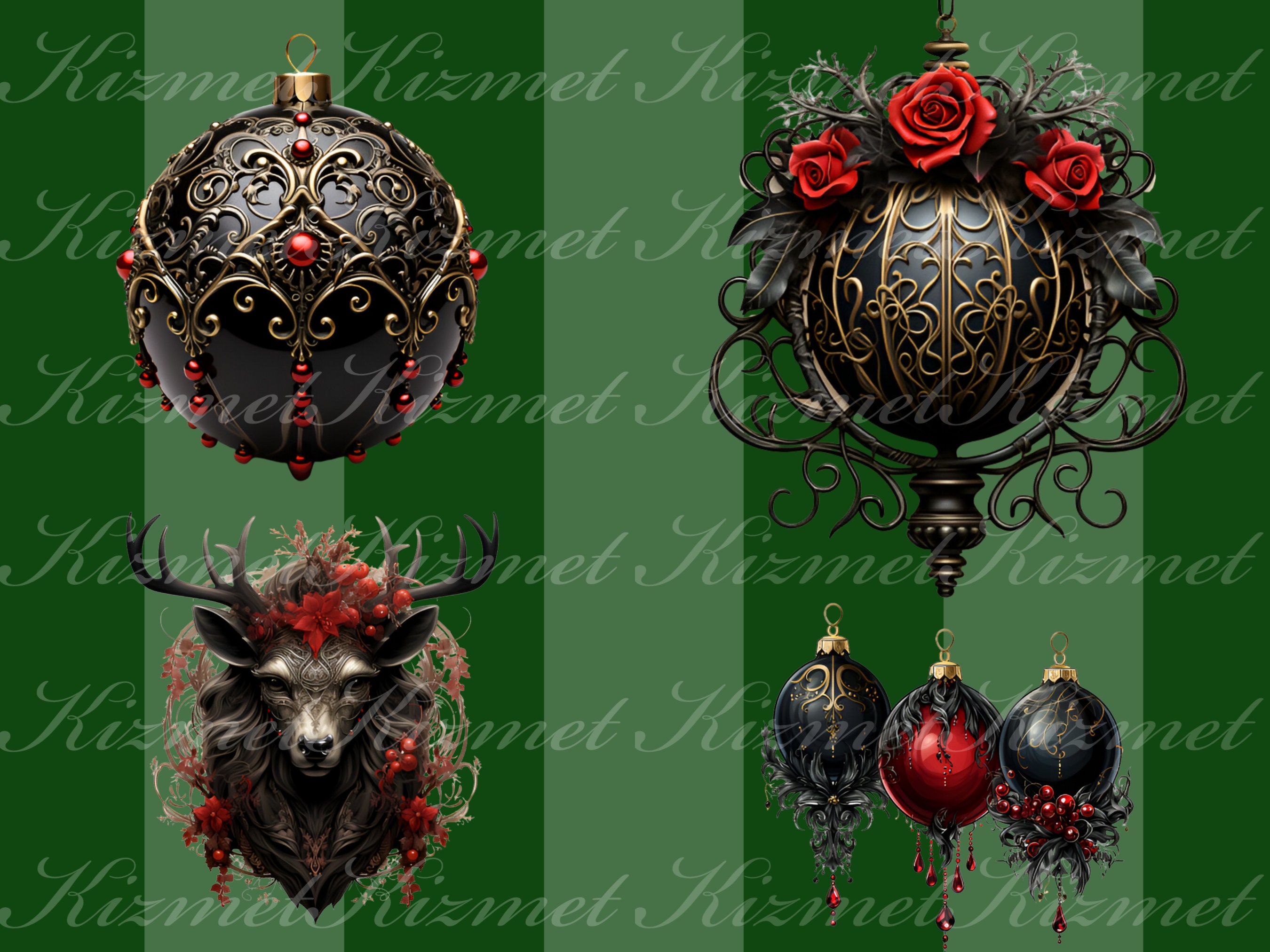 24 Gothic Christmas Clipart PNG Instant Download Commercial - Etsy