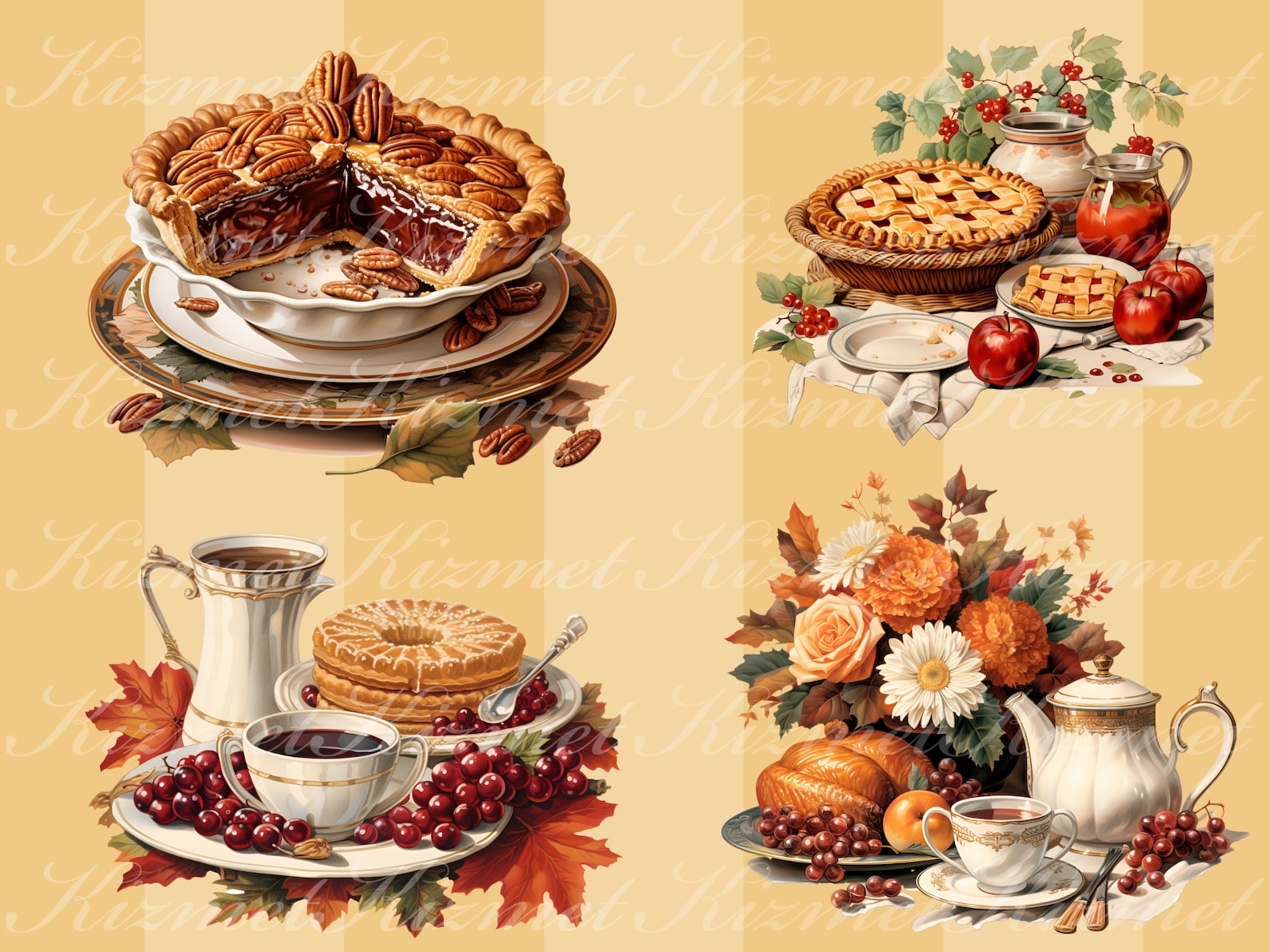 24 Vintage Thanksgiving Clipart, PNG Instant Download, Commercial Use ...