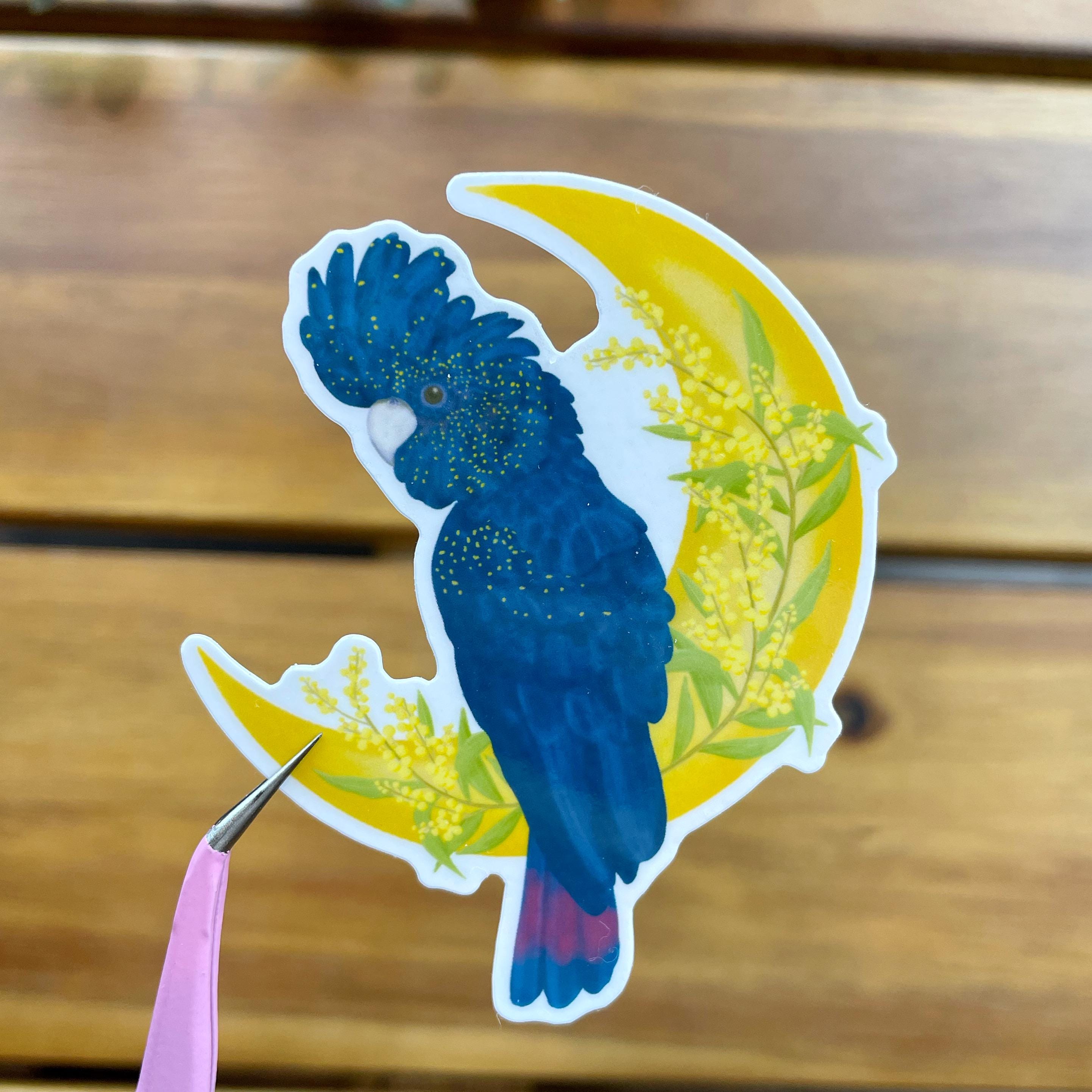Black Cockatoo & Wattle Moon Vinyl Sticker, Australian Native Bird ...