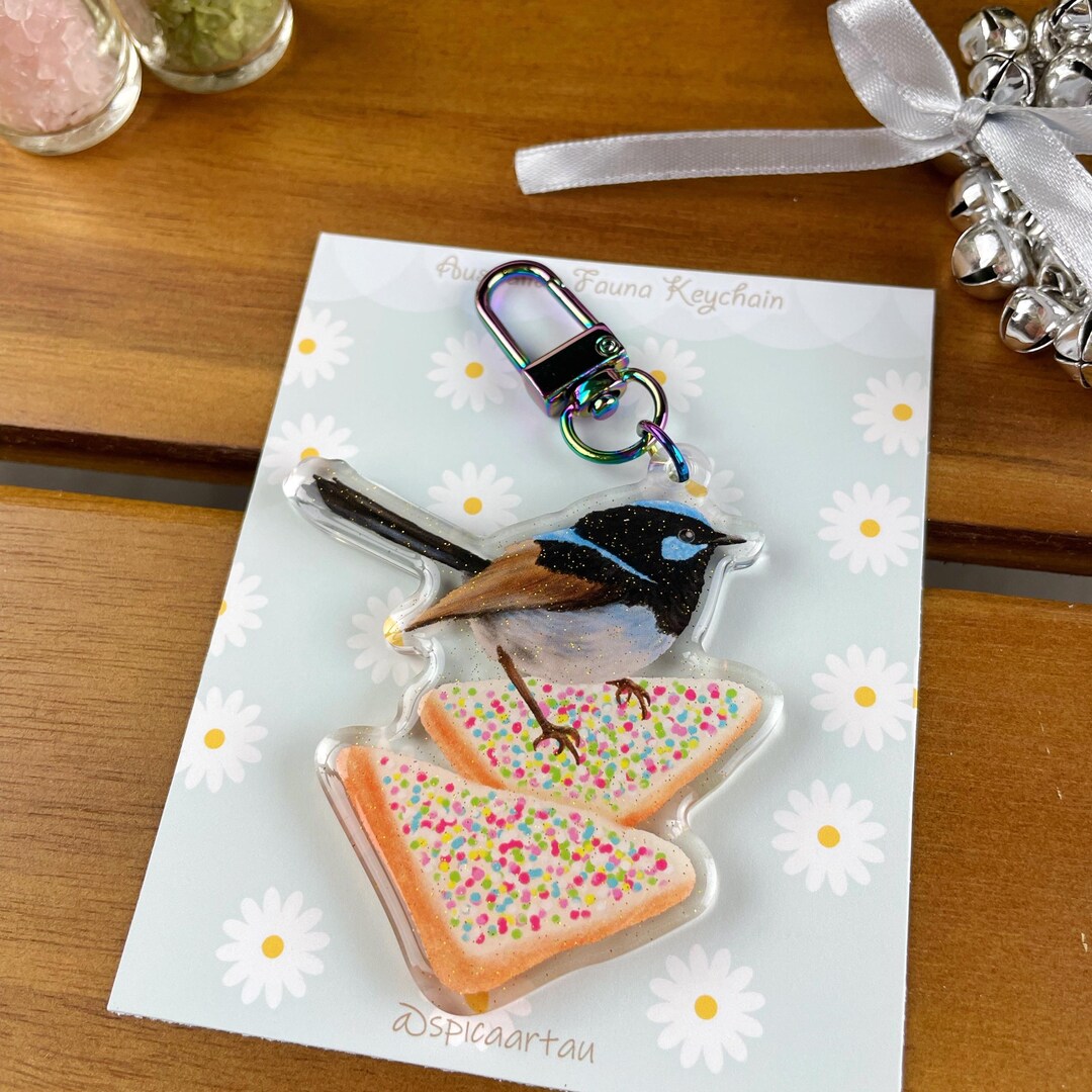 Fairy Wren & Fairy Bread Keychain, Australian Bird Bag Charm - Etsy