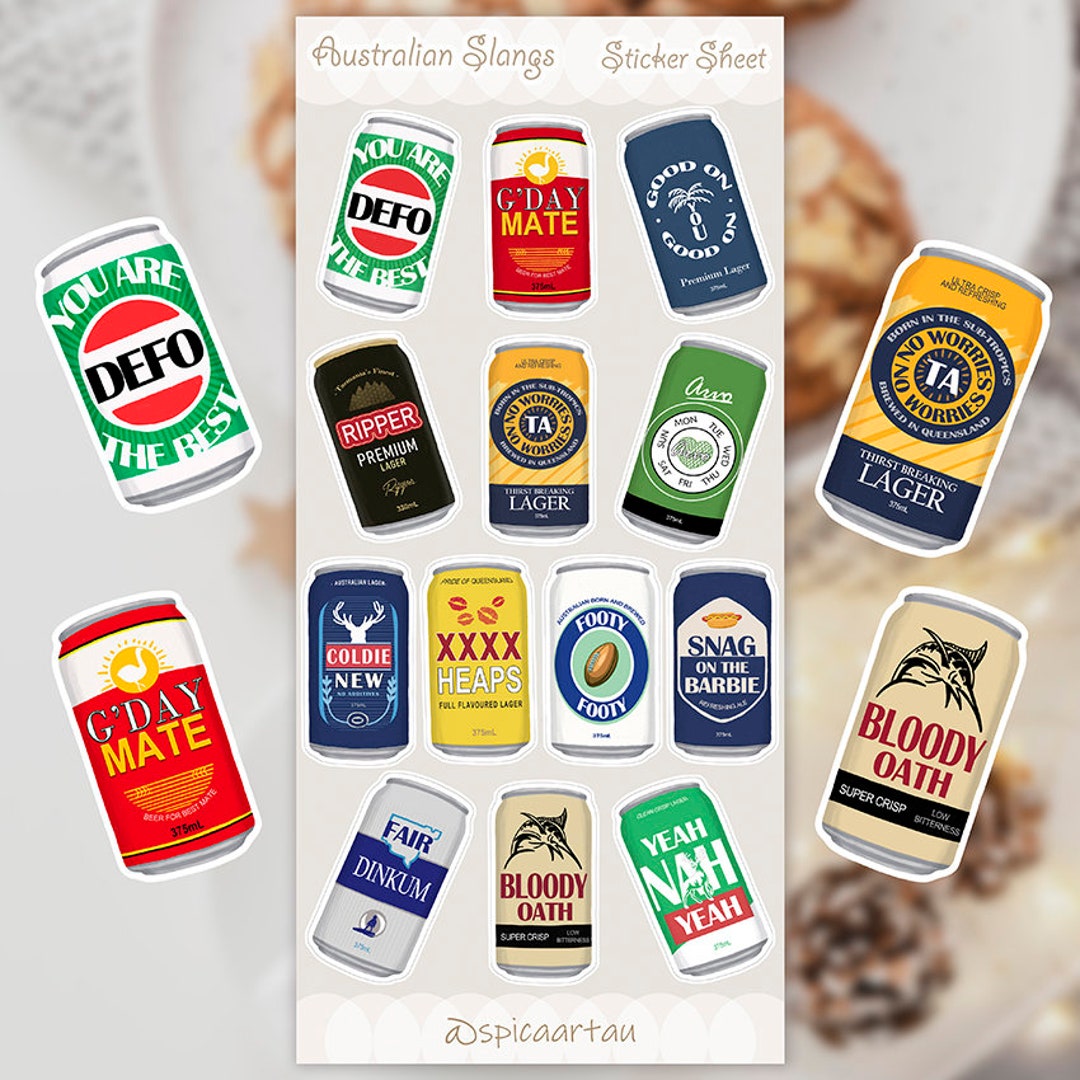 Australian Slangs, Beer Can, Vinyl Sticker Sheet, Kiss-cut Stickers ...