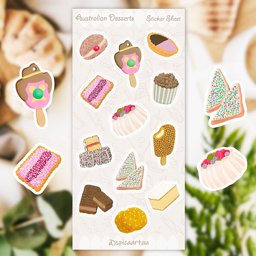 Australian Desserts/treats Vinyl Sticker Sheet,aussie Food Sweets ...