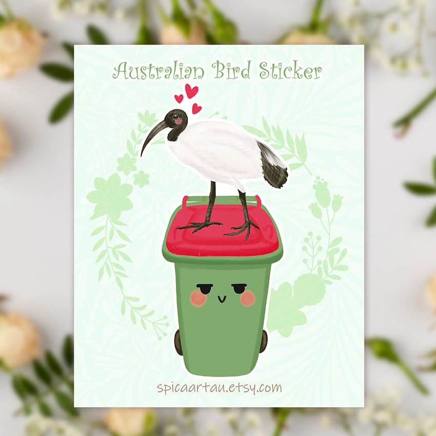 Ibis Bin Chicken & Wheelie Bin, Die-cut Vinyl Sticker, Australian Bird ...