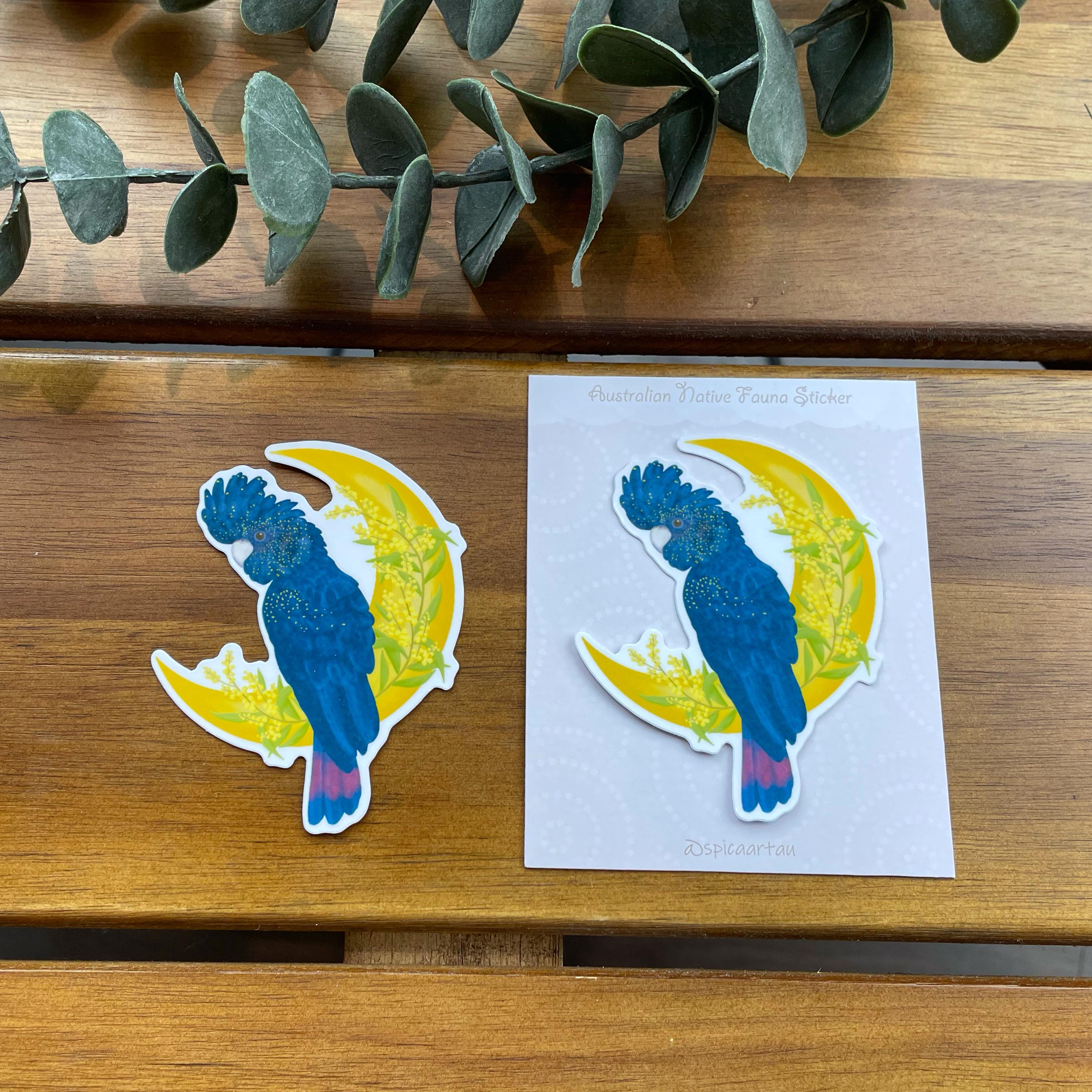 Black Cockatoo & Wattle Moon Vinyl Sticker, Australian Native Bird ...
