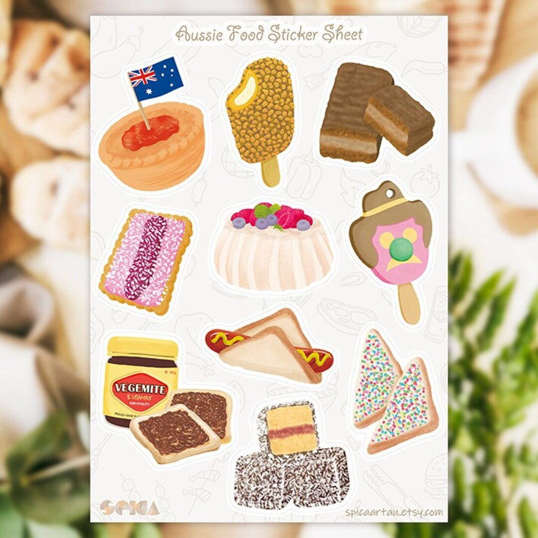 Aussie Food, 10 Pcs Glossy Vinyl Stickers, Kiss-cut Sticker Sheet ...