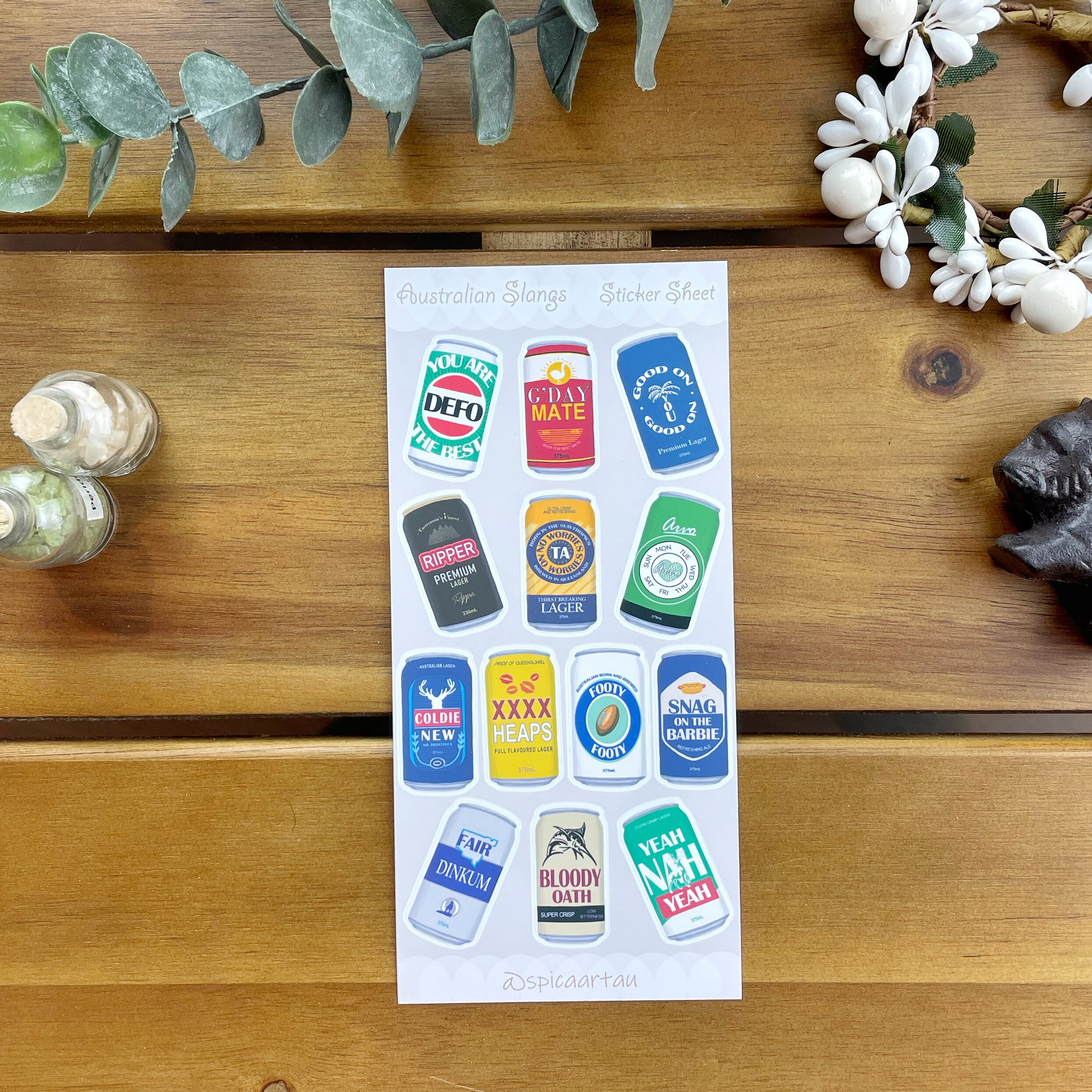 Australian Slangs, Beer Can, Vinyl Sticker Sheet, Kiss-cut Stickers ...