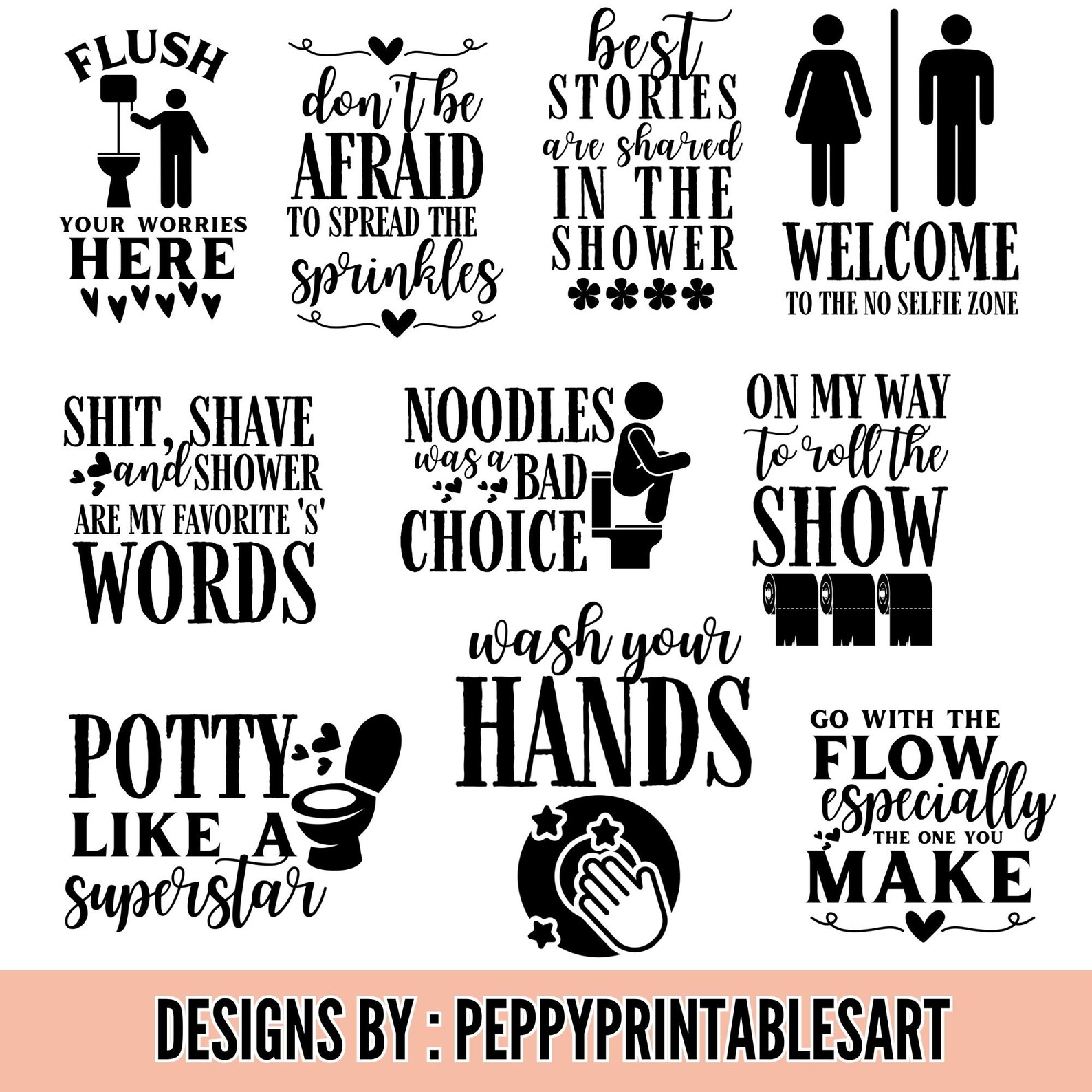 Bathroom SVG Bundle, Bathroom Sign SVG, Funny Bathroom SVG for Cricut ...