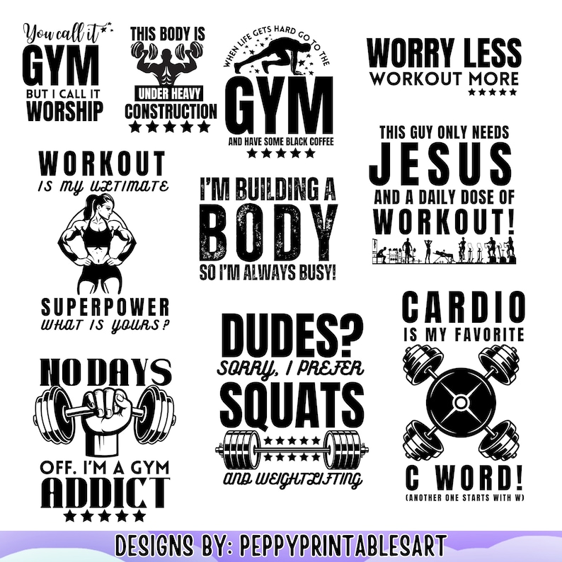 Gym Svg Bundle, Workout Svg, Workout Shirt SVG, Gym Shirt Svg, Fitness ...