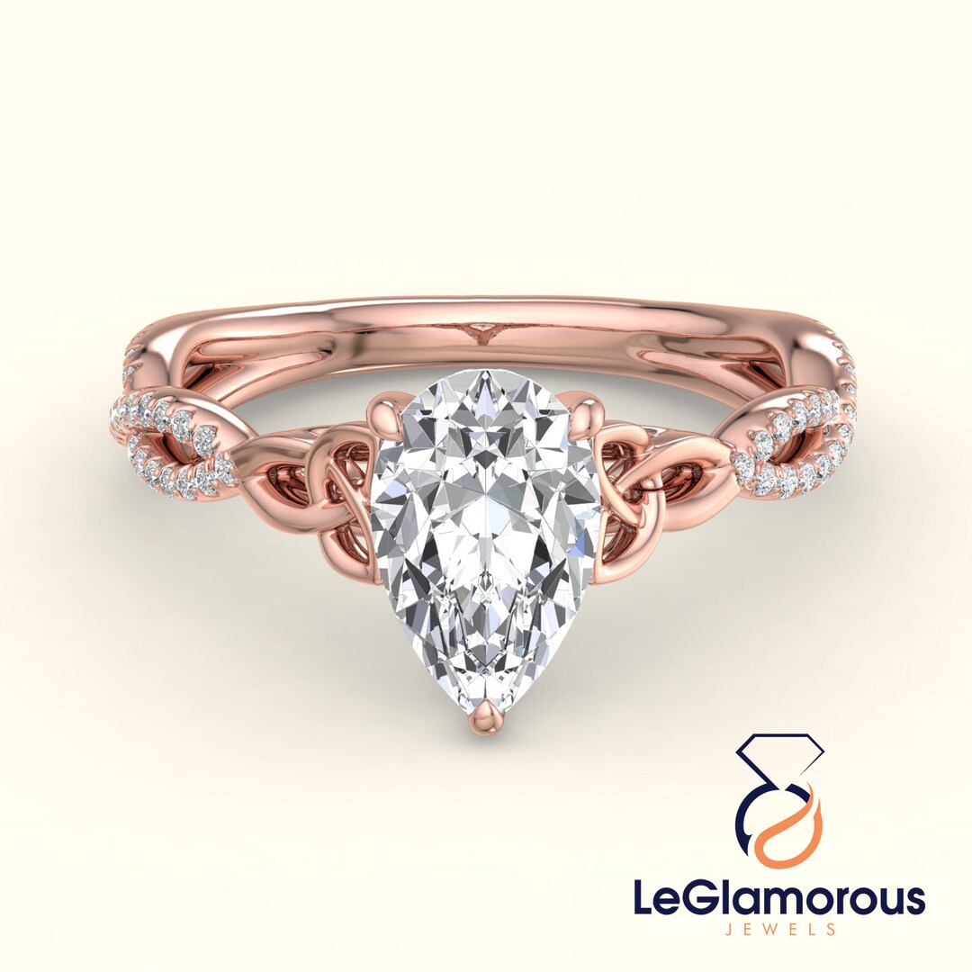 IGI Certified Pear Cut Lab Grown Diamond Engagement Ring, Hidden Halo ...
