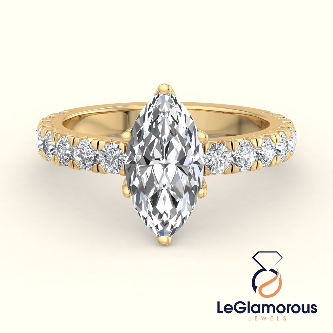 2 CT Marquise Cut Lab Grown Diamond Ring Lab Diamond Wedding Ring Art ...