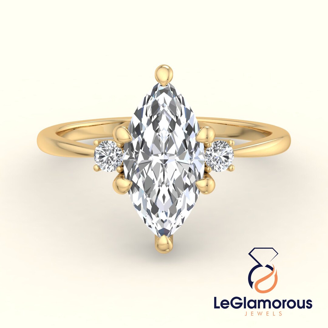 Three Stone Lab Grown Diamond Ring, 1.00 4.00CT Marquise Cut Diamond ...
