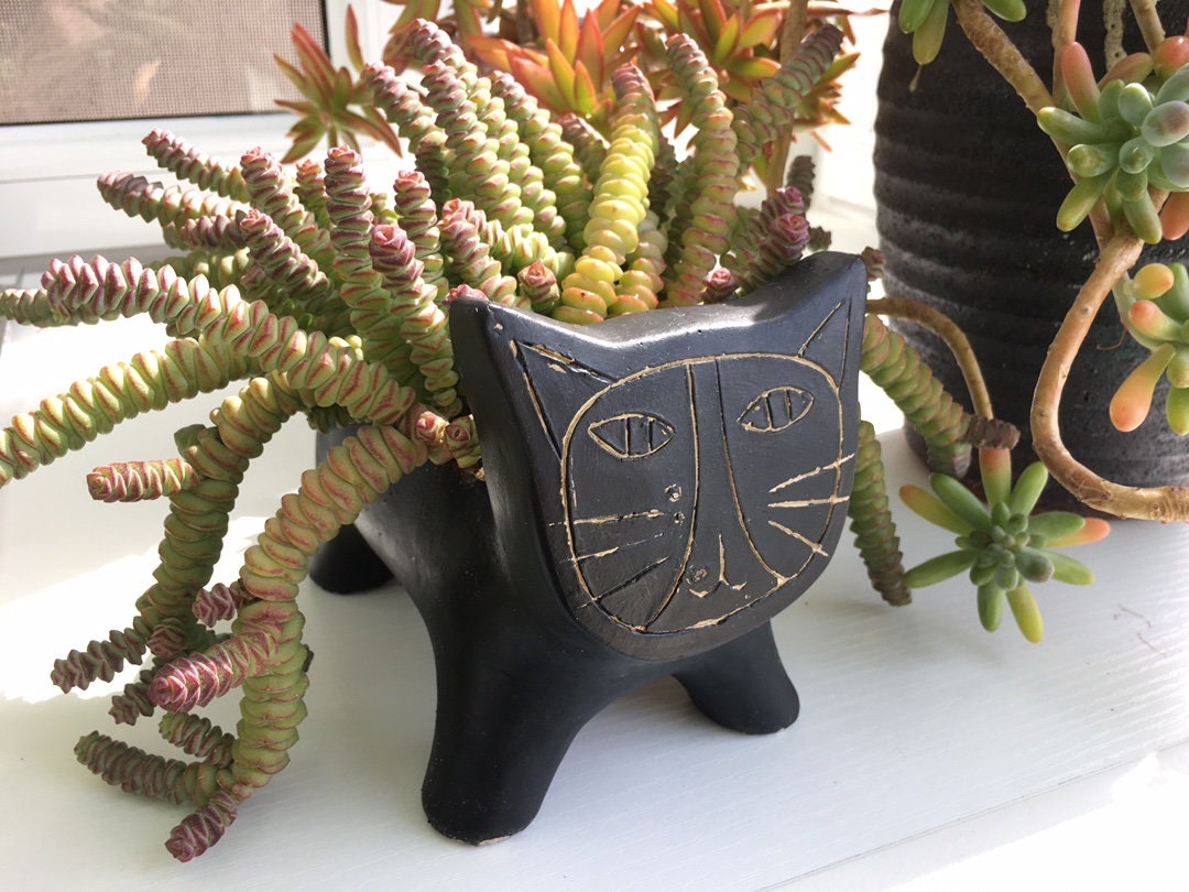 Concrete Planter, Black Kitty Pottery Indoor Flower Pot, Kitty ...