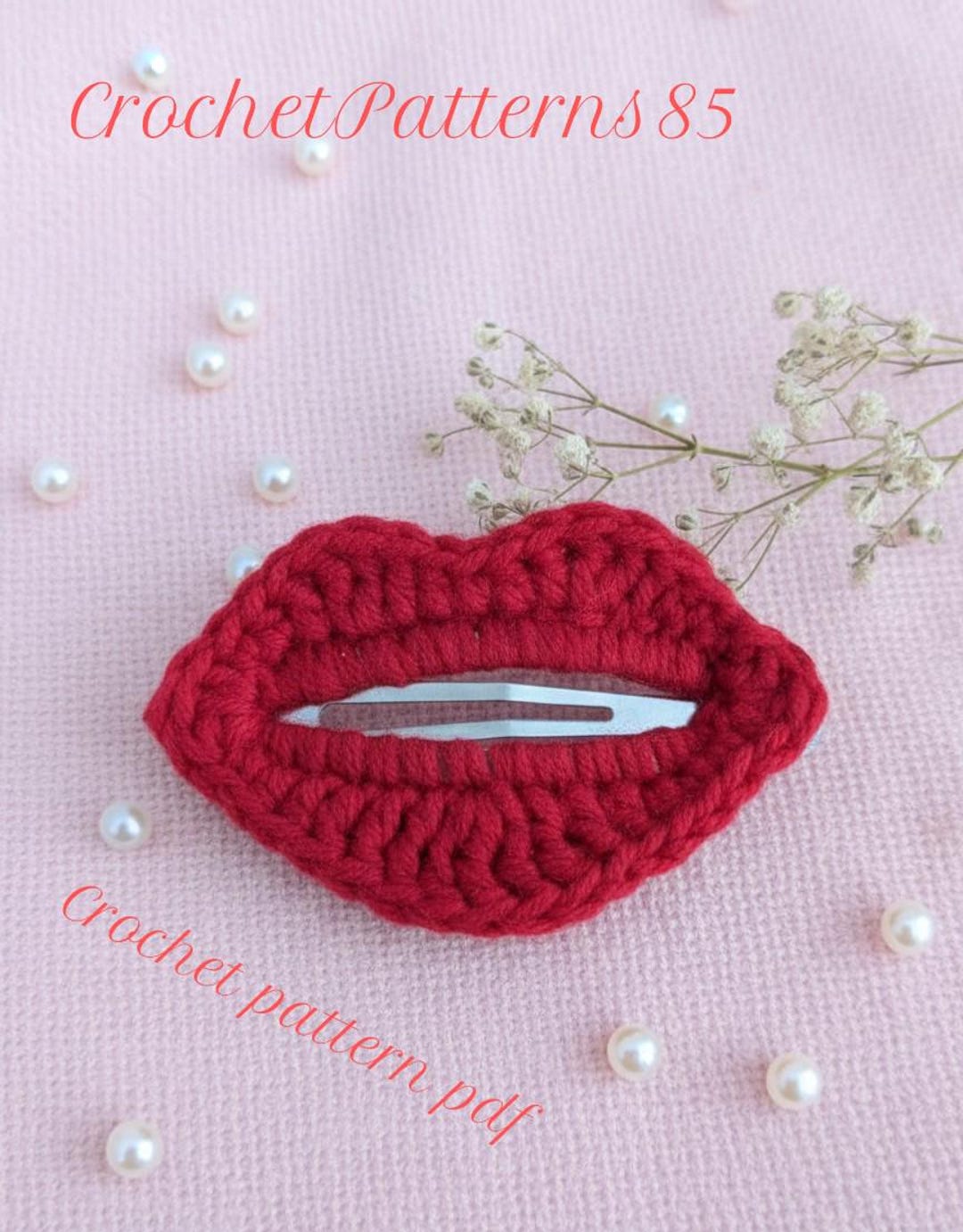 Crochet Red Lips Hair Clip PATTERN English_us, Crochet Hair Accessories ...
