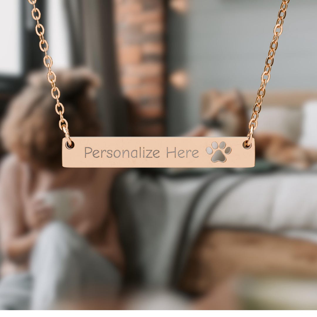 Custom Pet Name Necklace With Paw Print, Personalized Bar Necklace for ...