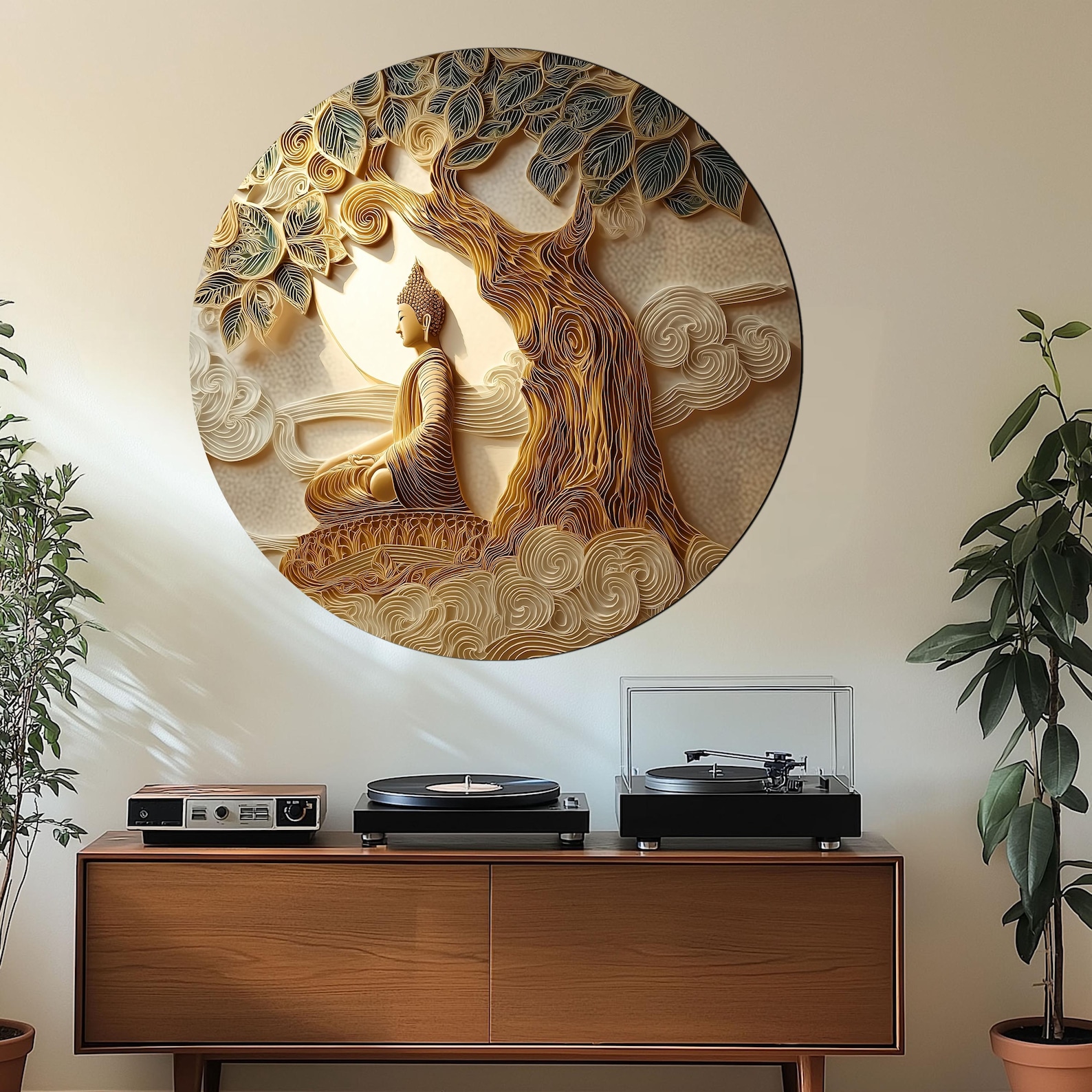 Meditating Buddha Art- Golden Quilled Paper Look- Round Mandala Design ...
