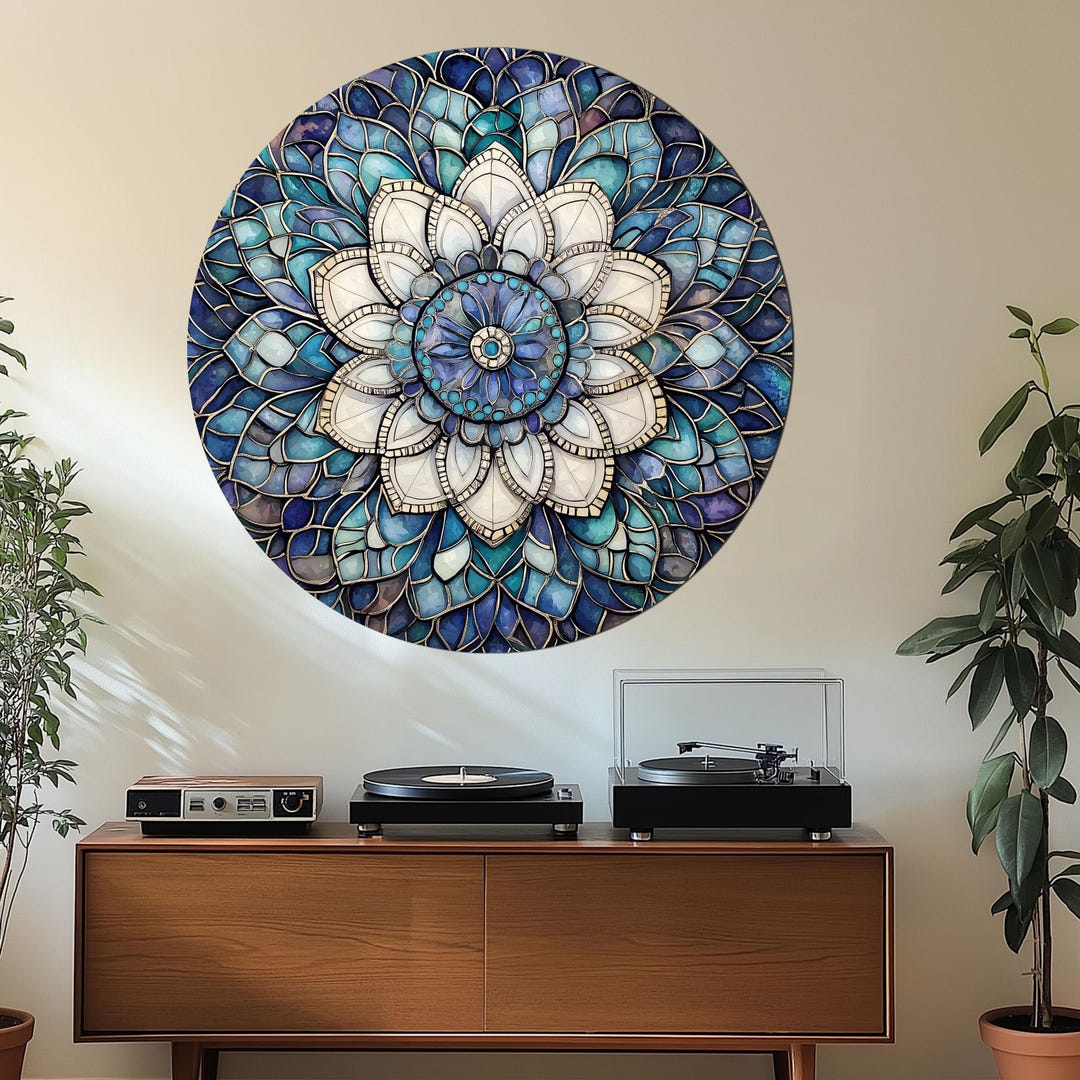 Blue Mosaic Crystal Glass Wall Art – Round Tempered Glass Decor ...