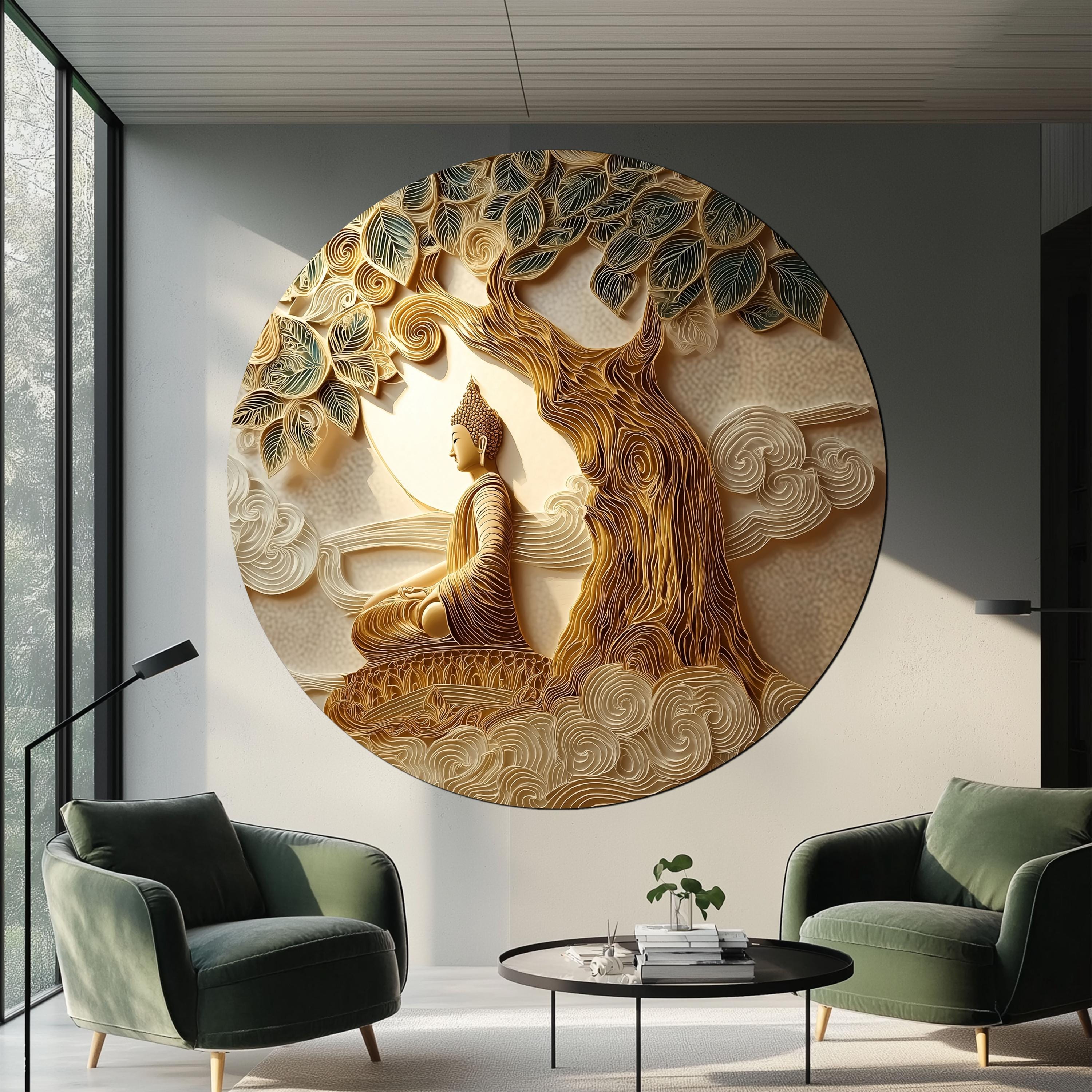 Meditating Buddha Art- Golden Quilled Paper Look- Round Mandala Design ...