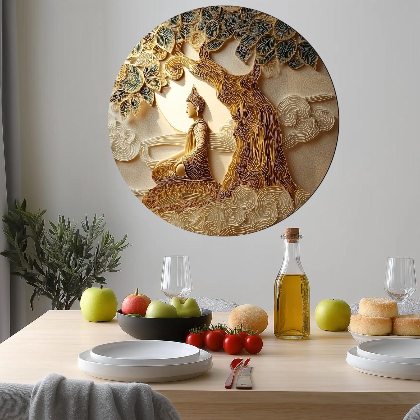 Meditating Buddha Art- Golden Quilled Paper Look- Round Mandala Design ...