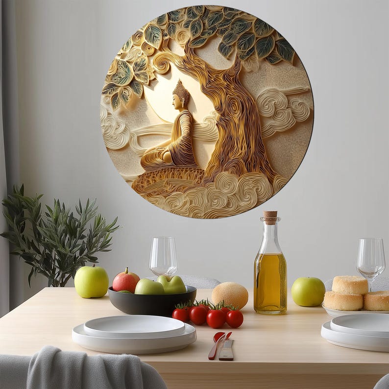 Meditating Buddha Art- Golden Quilled Paper Look- Round Mandala Design ...