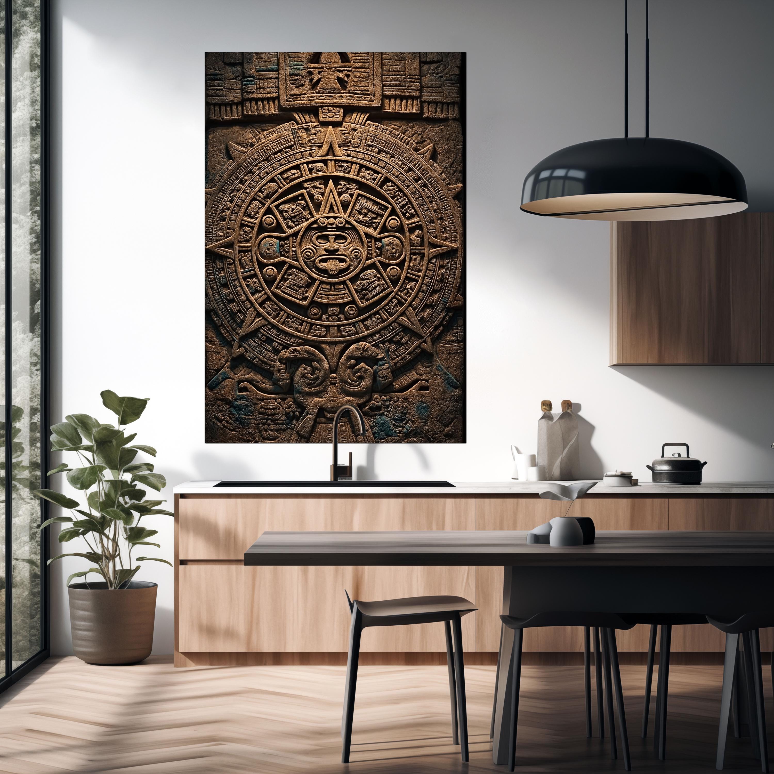 Aztec Sun Stone Calendar - Ancient Mesoamerican Glass Wall Art - Mayan ...
