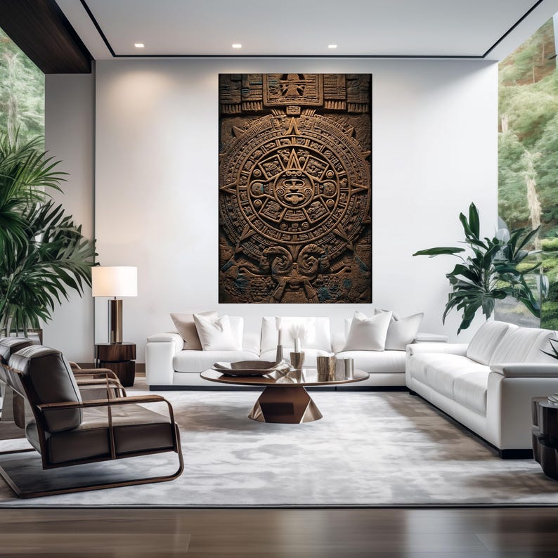 Aztec Sun Stone Calendar - Ancient Mesoamerican Glass Wall Art - Mayan ...