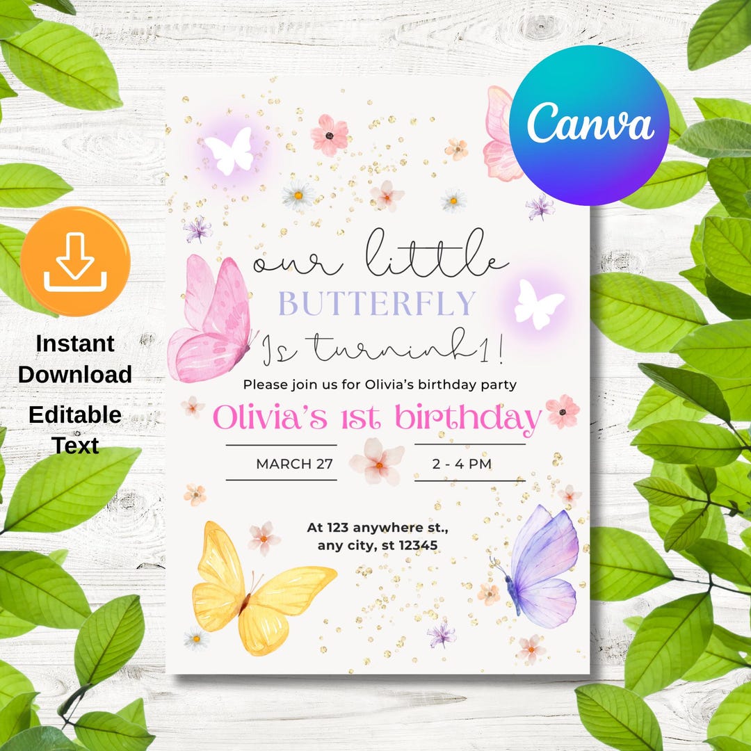 Butterfly Birthday Invitation, Pastel Butterfly Birthday Invitation ...