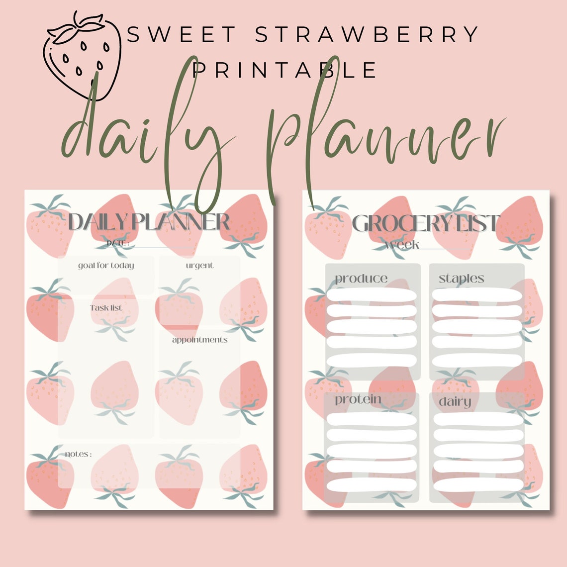Printable Daily Planner Simple Calendar Strawberry Cute Planner Daily ...