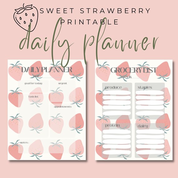 Printable Daily Planner Simple Calendar Strawberry Cute - Etsy