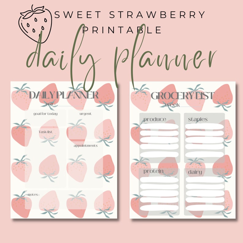 Printable Daily Planner Simple Calendar Strawberry Cute Planner Daily ...