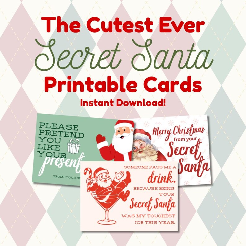 Funny Secret Santa Printable Cards, Holiday Greeting Cards (digital ...