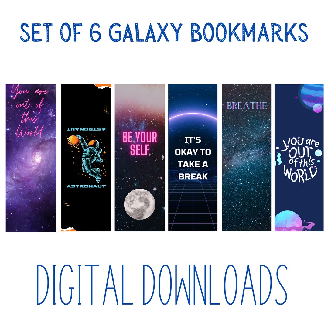 Printable Galaxy Bookmarks, Set of 6, Digital Download, Galaxy ...