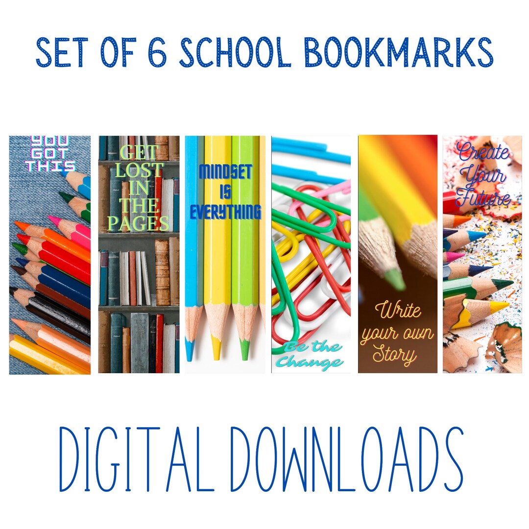 Printable School Bookmarks, Set of 6, Digital Download, School ...