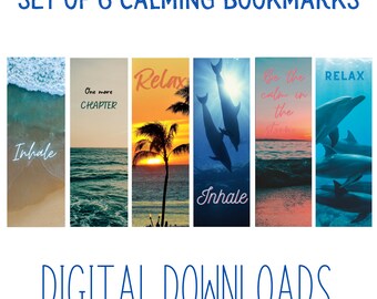 Printable Calming Bookmarks, Set of 6, Digital Download, Calming Beach ...