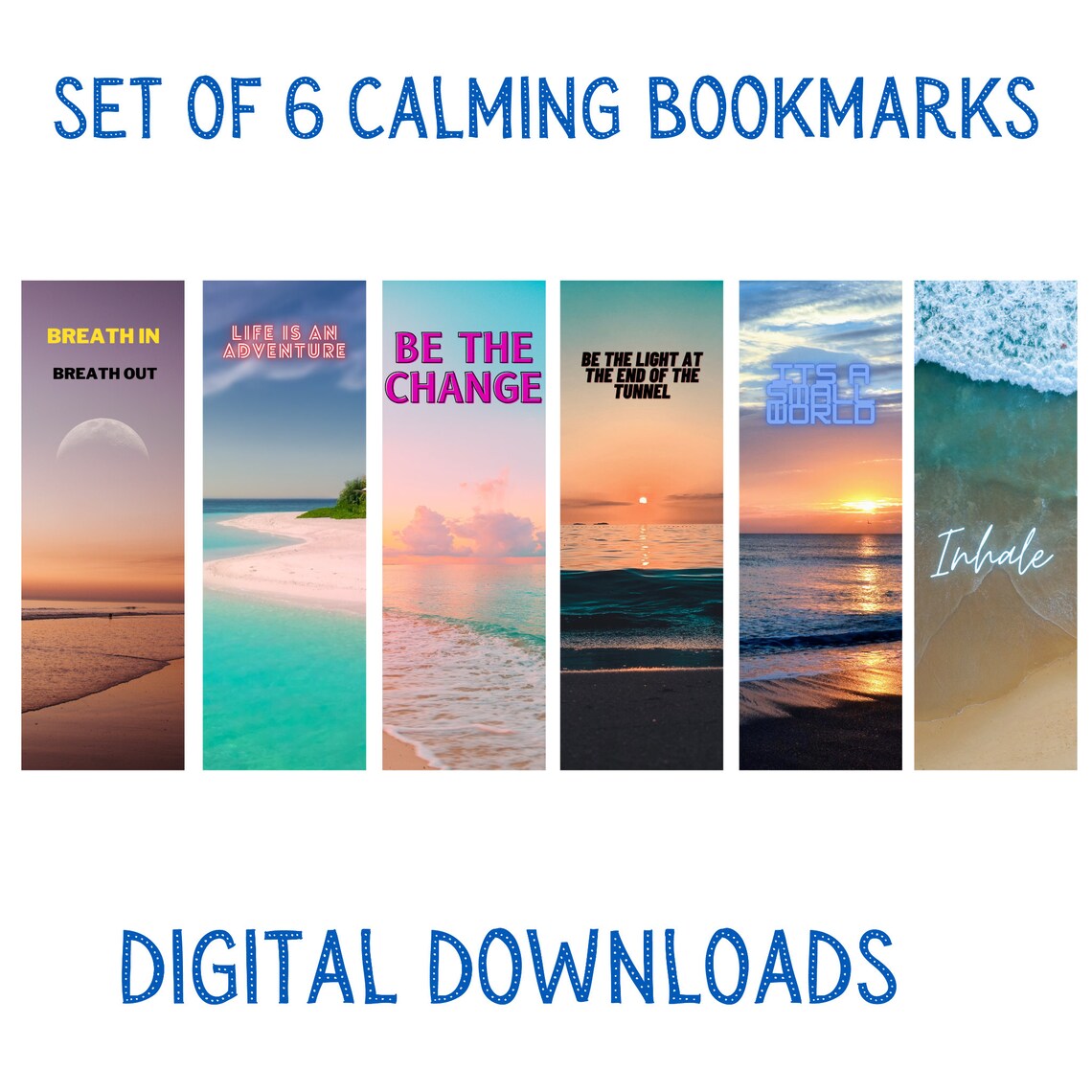 Printable Calming Bookmarks, Set of 6, Digital Download, Calming Beach ...