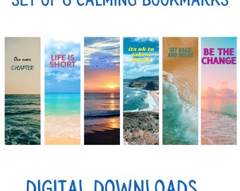 Printable Calming Bookmarks, Set of 6, Digital Download, Calming Beach ...